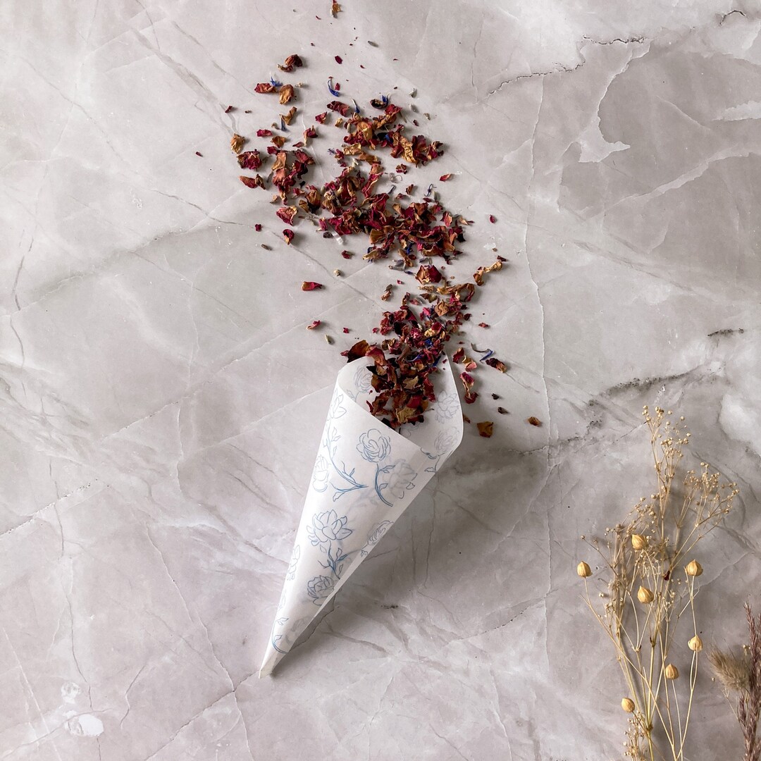 Floral Blue Confetti Cones, Summer Wedding, Vellum Paper, Destination ...