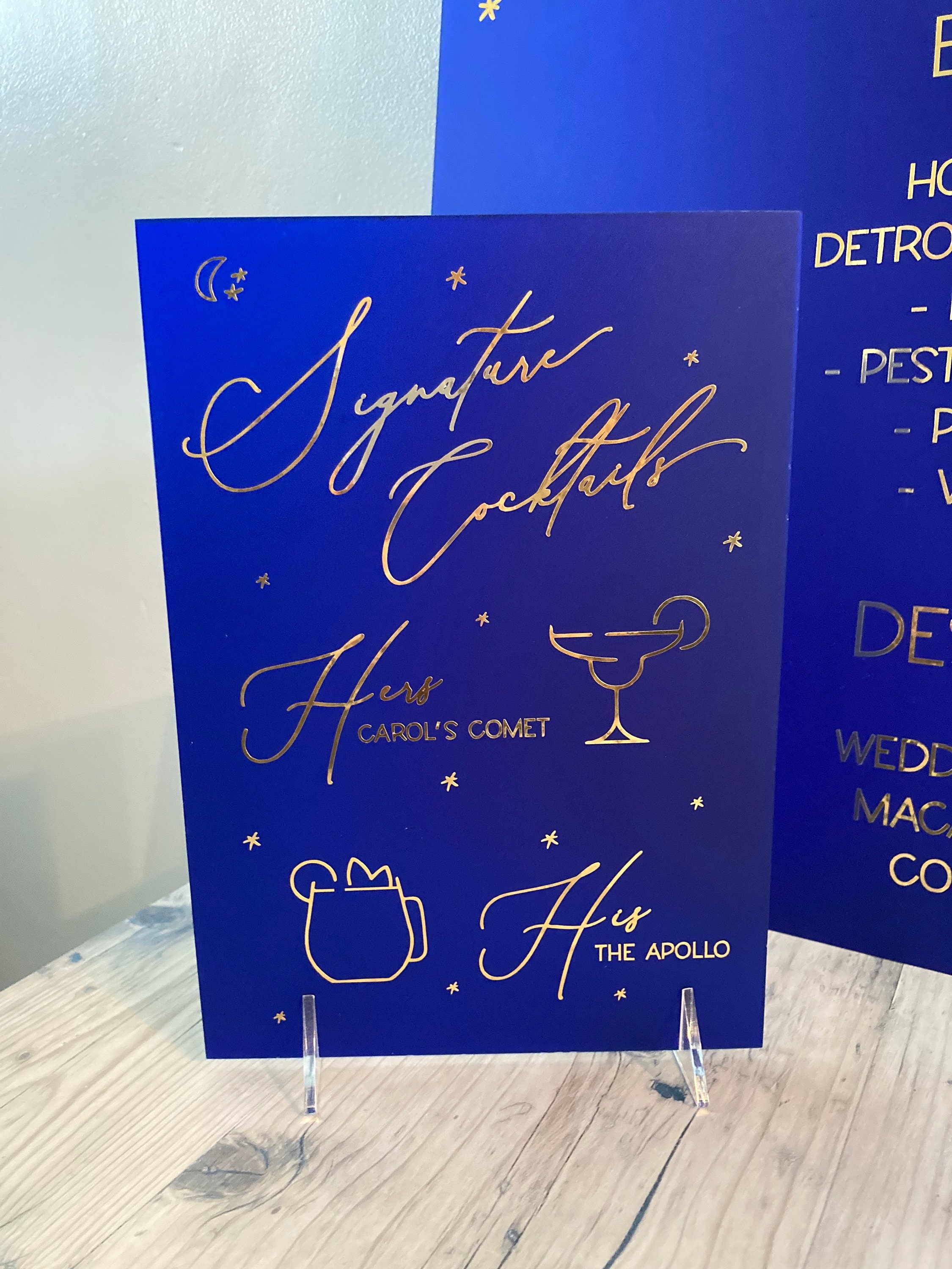 Blue Acrylic Signature Cocktail Sign: Celestial Wedding Bar Menu - Etsy