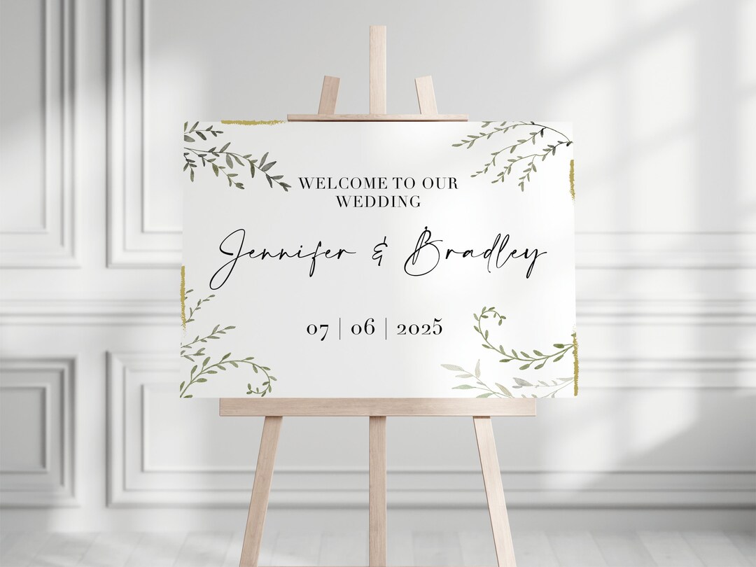 A2, A1, A0 Gold Leaf Landscape Personalised Botanical Wedding Sign ...