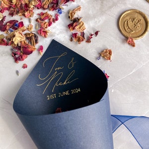 Navy Blue and Gold Confetti Cones, Celestial Wedding, Moon & Stars ...