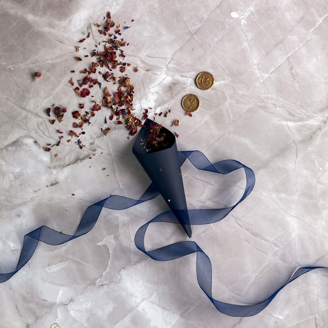 Navy Blue and Gold Confetti Cones, Celestial Wedding, Moon & Stars ...