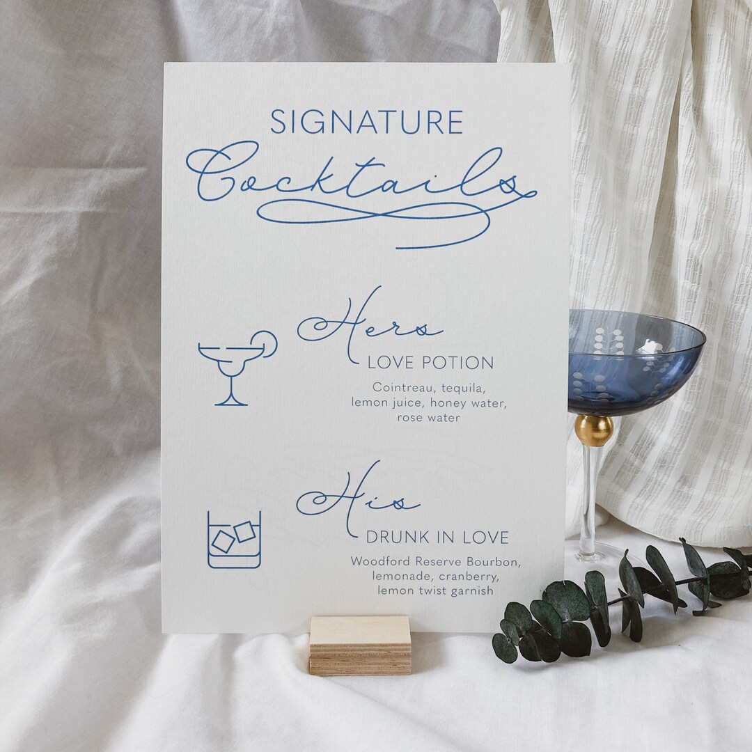 Signature Cocktail Sign, Beach Wedding Decor, White and Blue Wedding ...