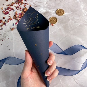 Navy Blue and Gold Confetti Cones, Celestial Wedding, Moon & Stars ...
