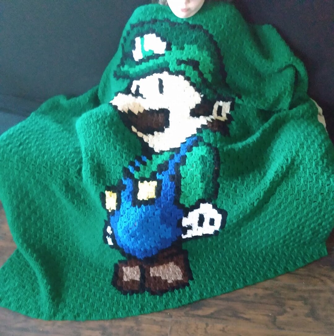 Super Mario Universe's Luigi Inspired C2C Crochet Afghan Throw Pattern ...