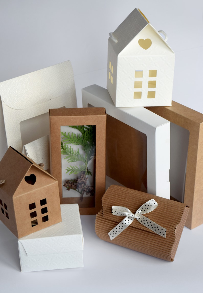 30 Kraft Candy Gift Boxes, Cardboard House Wedding Favor Box, Brown ...