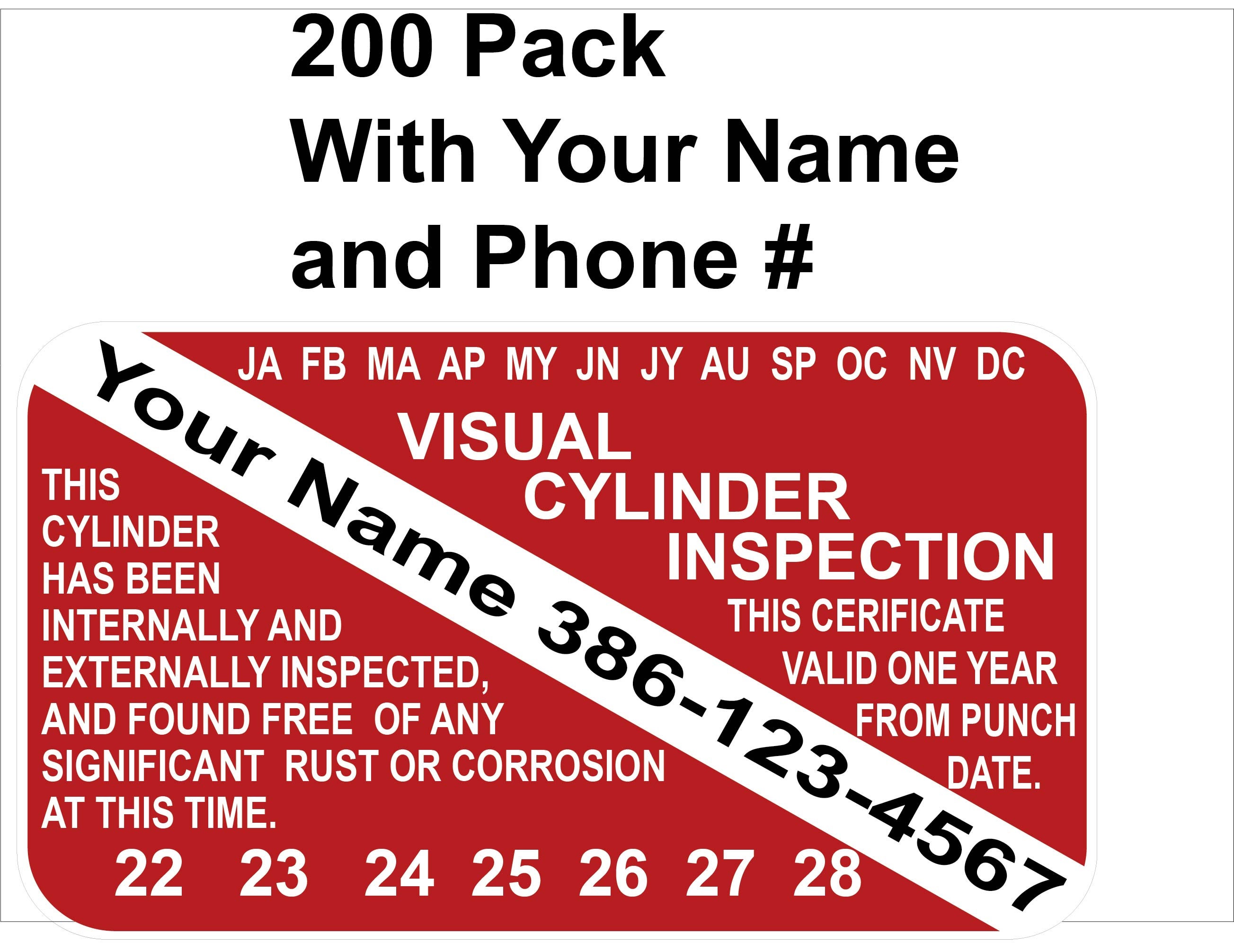 200 Scuba Tank Visual Inspection Stickers Years 2022-2028 With Company ...