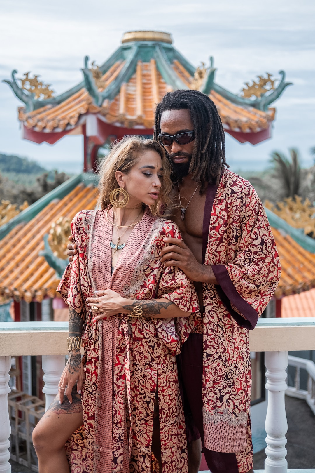 Boho Matching Fire Red Silk Kimono Set for Couple ~ Shiva & Shakti ...