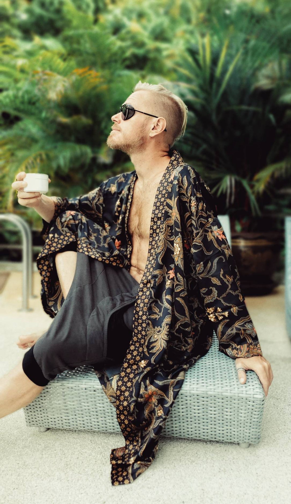 Bohemian mens silk kimono Black kimono robe for men Best | Etsy