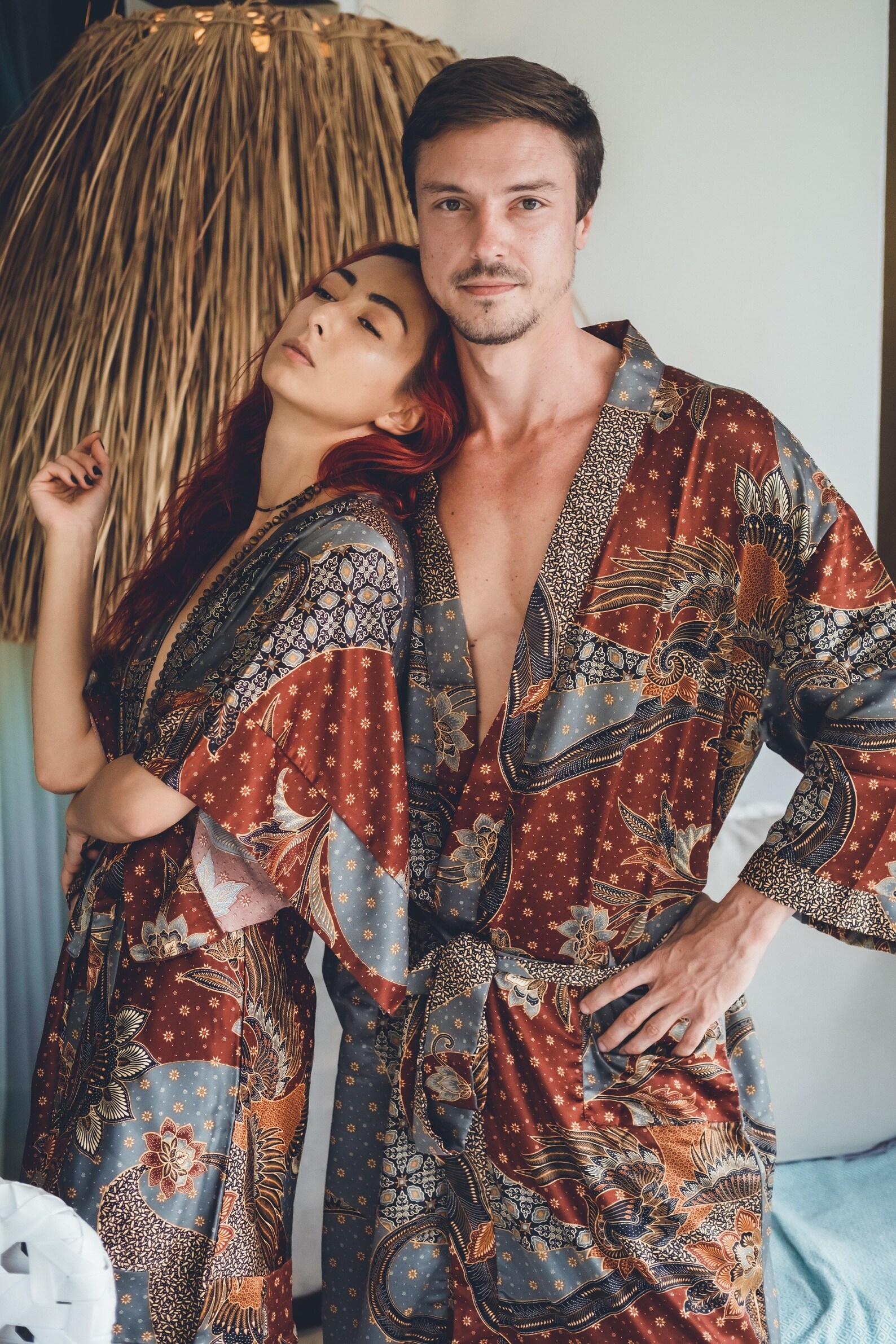 Bohemian Mens Silk Kimono Grey And Brown Silk Kimono Robe For Etsy
