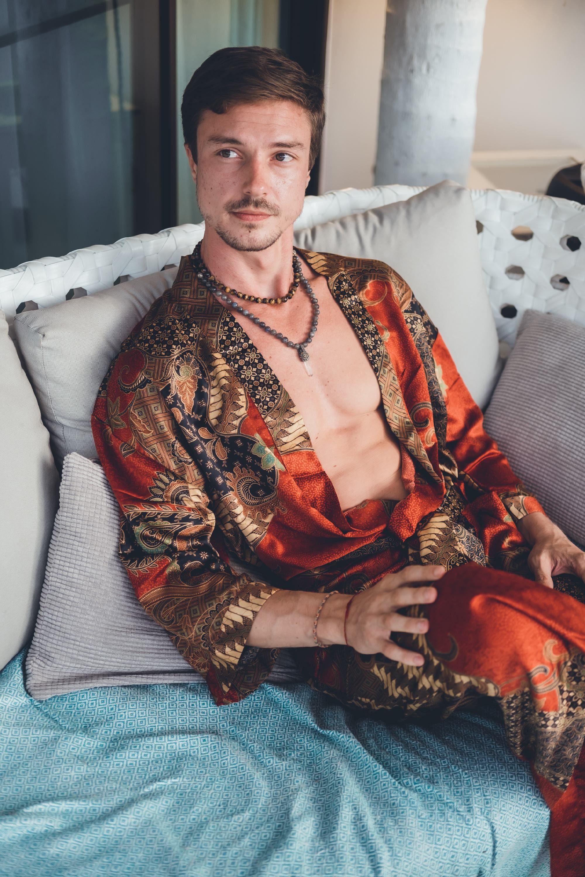 Bohemian Mens Silk Kimono Red And Black Silk Kimono Robe For Etsy