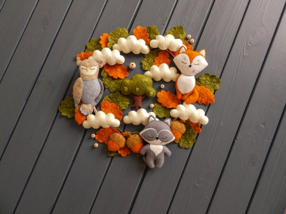 Woodland Theme Felt Mobile With Fox and Raccoon Owl Hanging - Etsy
