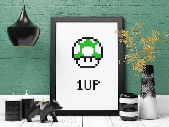 Super Mario Bros 1up Mushroom Retro Pixel Art Downloadable Art | Etsy