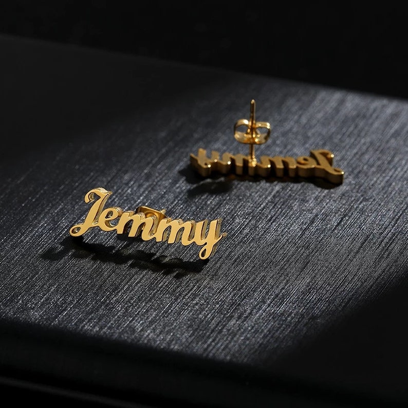 18kcustom Name Stud Earrings Nameplate Earrings Stud Name - Etsy