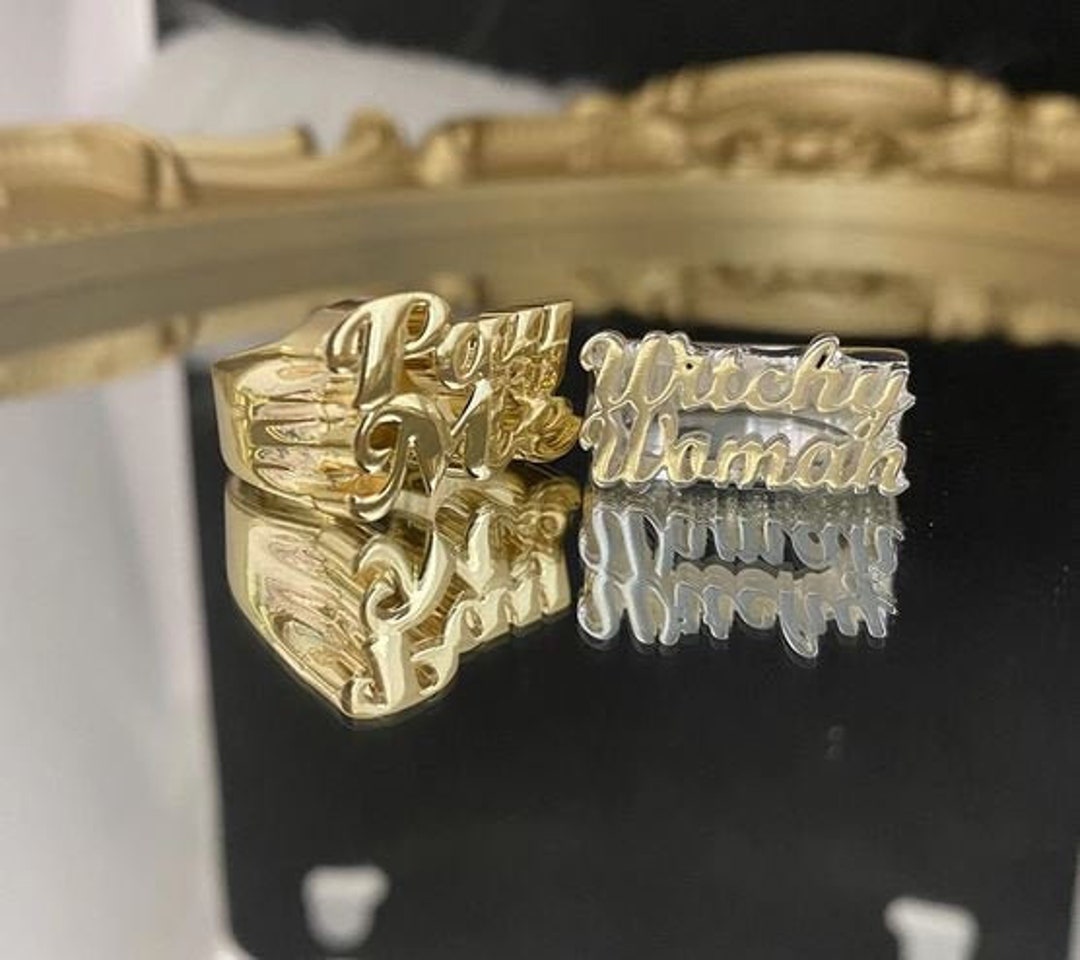 18kcustom Two Name Ring Personalized Name Ring Name Plate - Etsy