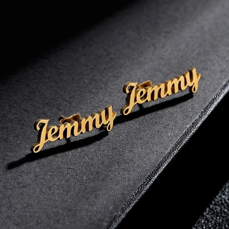 18kcustom Name Stud Earrings Nameplate Earrings Stud Name - Etsy