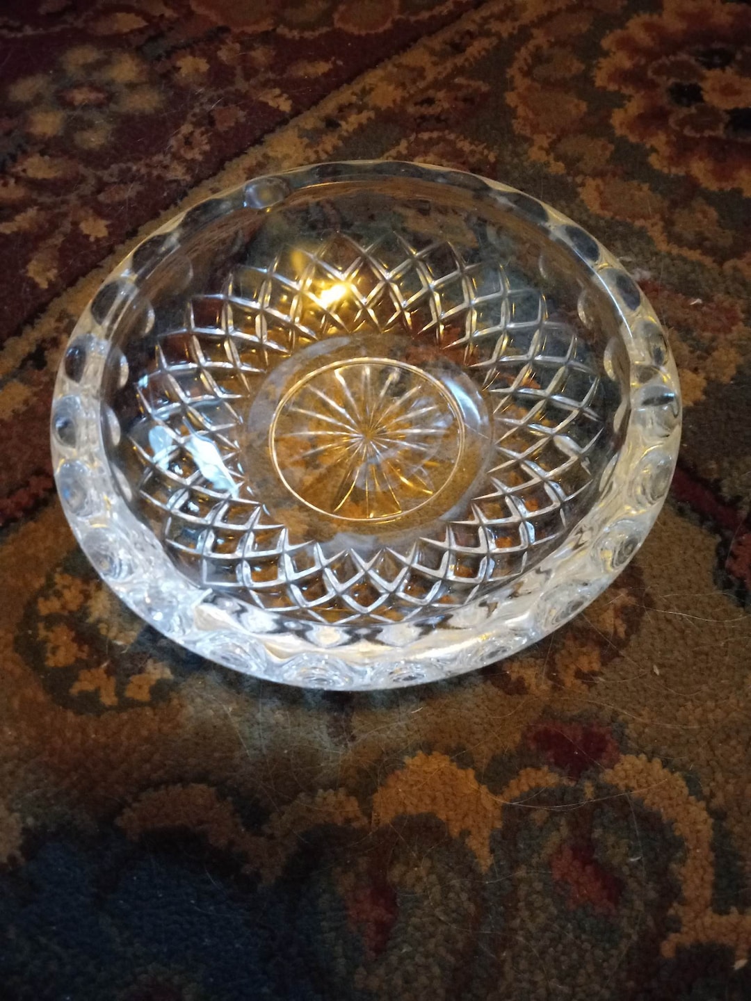 Vintage Glass Ashtray, Patterned, Heavy, 7 Inch Diameter - Etsy