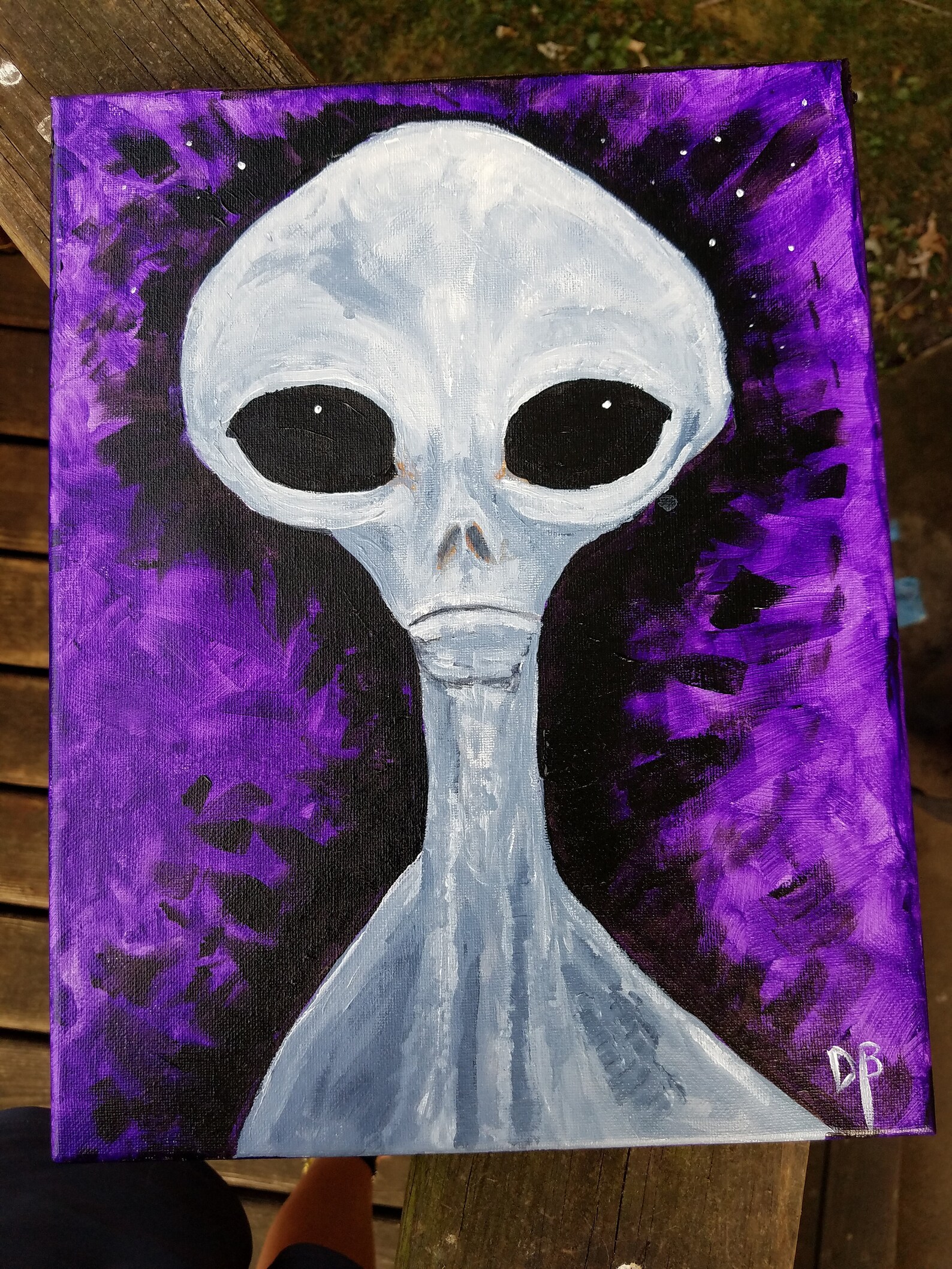 Acrylic Painting Grey Alien Portrait Cosmic Kin 2. - Etsy