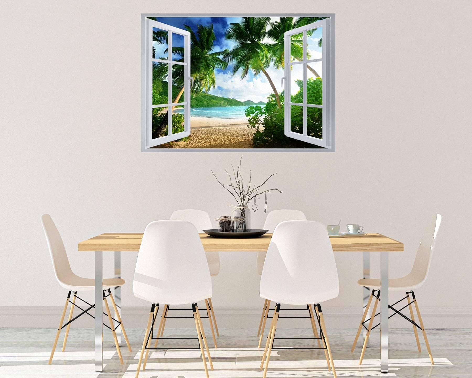 Tropical Beach Window View Wall Decal - Peel & Stick Vinyl Art - Etsy
