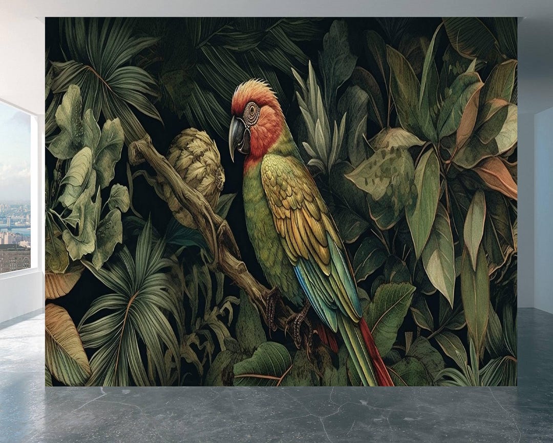Wall Mural Parrot Leaves Home Decor Decal Living Room Bedroom Art Vinyl ...