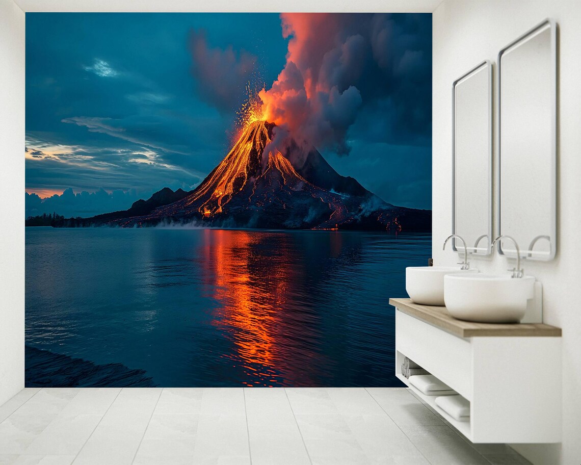 Wall Mural Volcano Eruption Home Decor Decal Living Room Bedroom Art ...