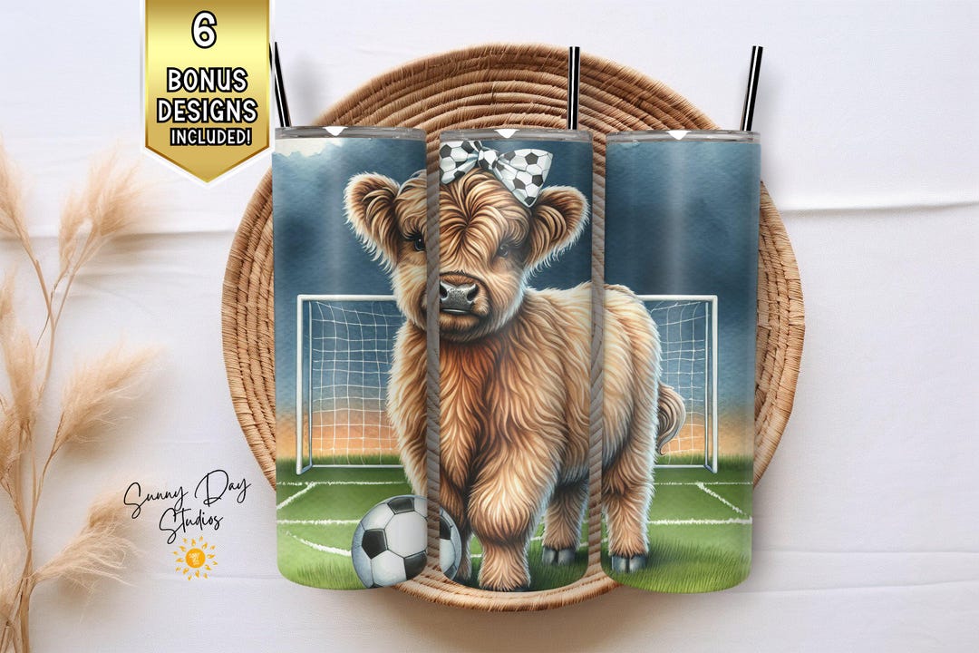 Highland Cow Soccer Girl Tumbler Wrap, 20oz Skinny Tumbler Wrap, Trendy ...