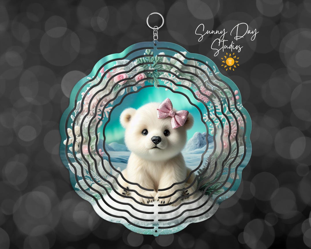 Cute Baby Polar Bear With Bow Wind Spinner Design, Coquette Sublimation ...