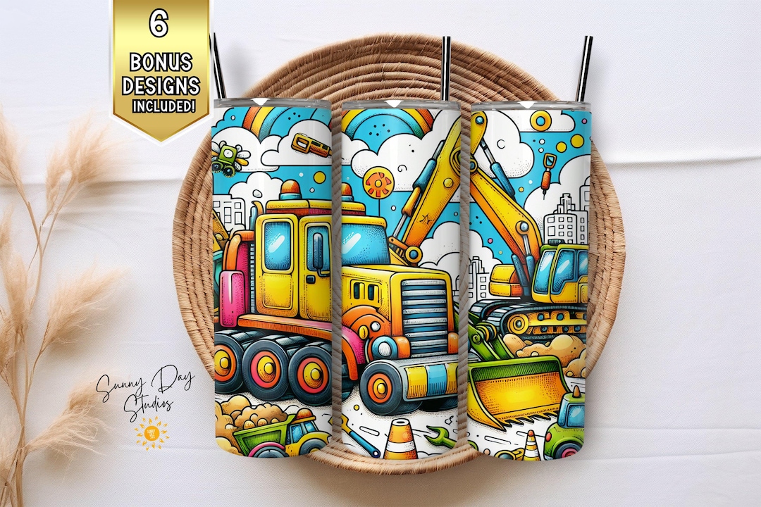 Construction Themed Sublimation Tumbler Wrap, 20oz Tumbler PNG, Digital ...