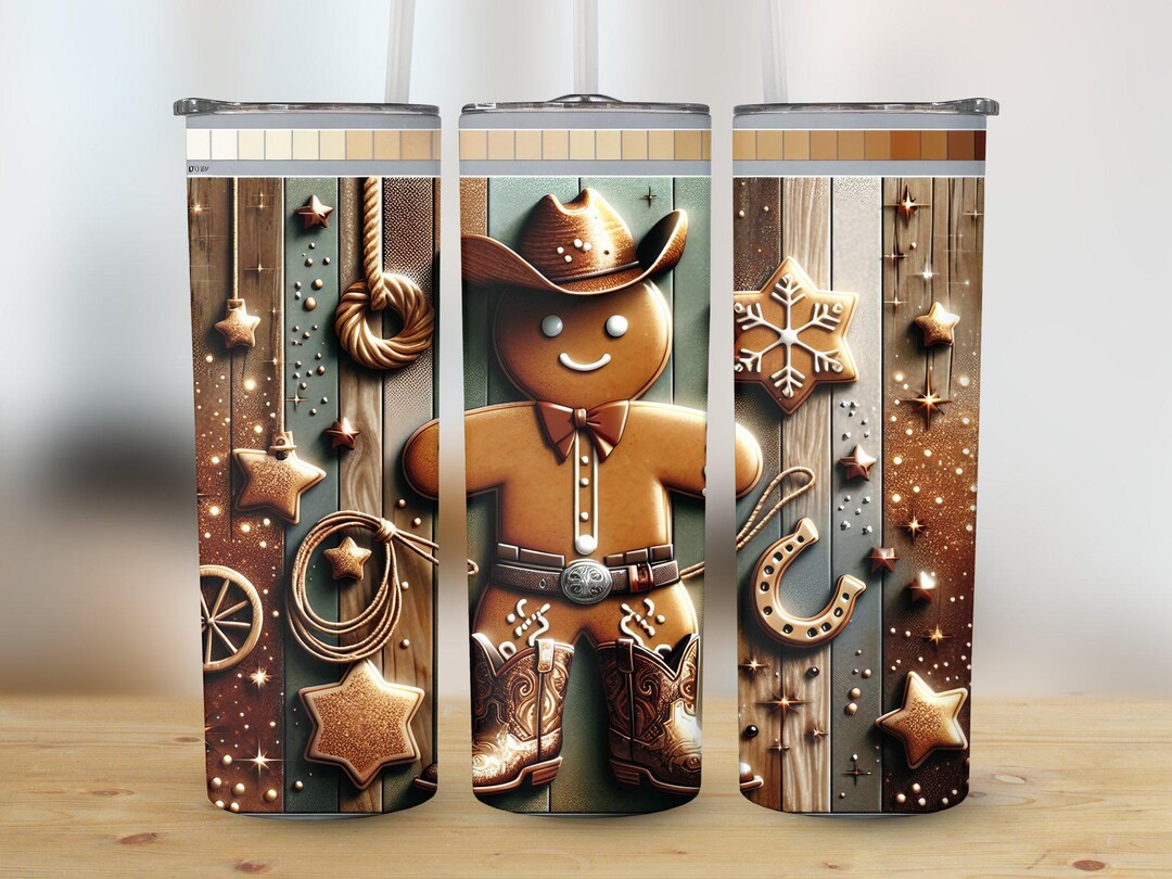 Gingerbread Cowboy Tumblers, 20oz Skinny Tumbler, Festive PNG ...