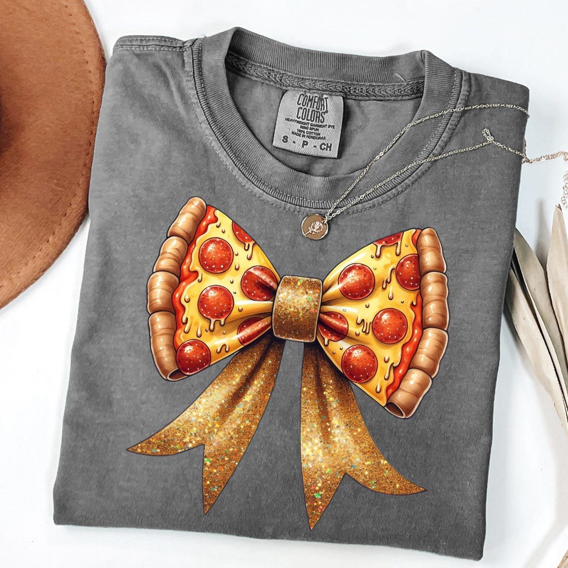Glittery Pizza Coquette Bow PNG, Trendy Ribbon Sublimation Design File ...