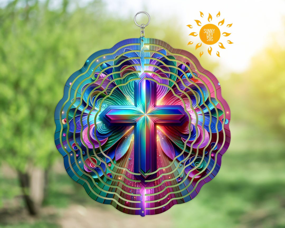 Cross Windspinner PNG, Colorful Jesus Sublimation Designs, DIY Garden ...