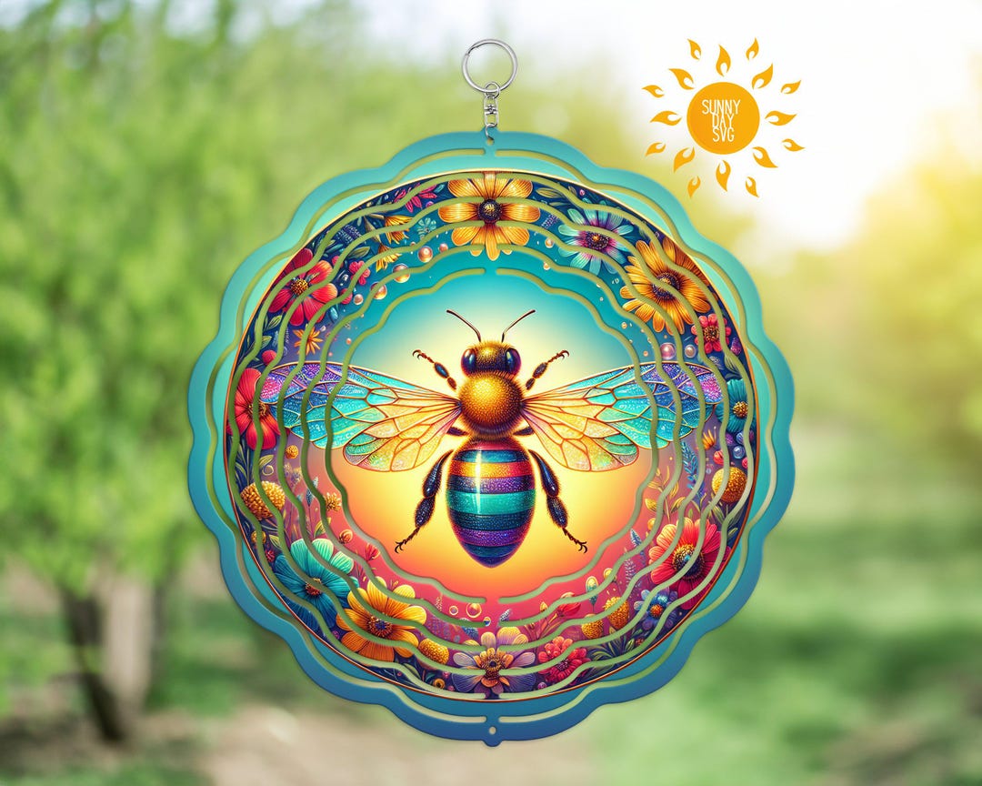 Cute Rainbow Bee Wind Spinner, Colorful Bumblebee Sublimation PNG, DIY ...