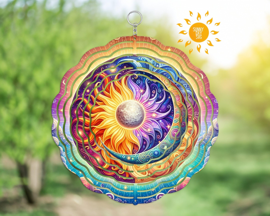 Sun and Moon Wind Spinner PNG, Colorful Celestial Sublimation Designs ...
