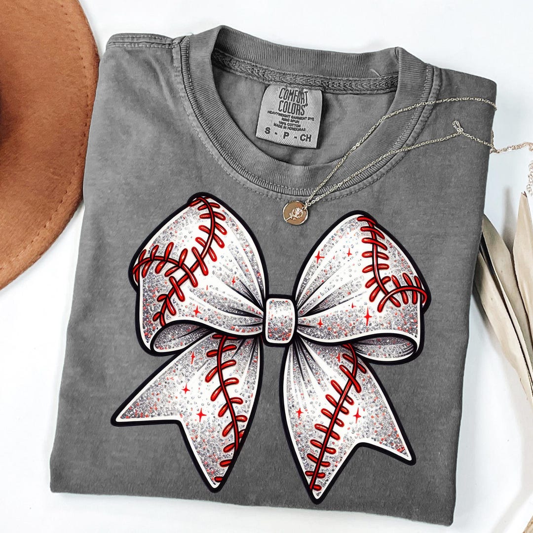 Baseball Coquette Bow PNG, Glittery Girly Softball Ribbon Sublimation ...