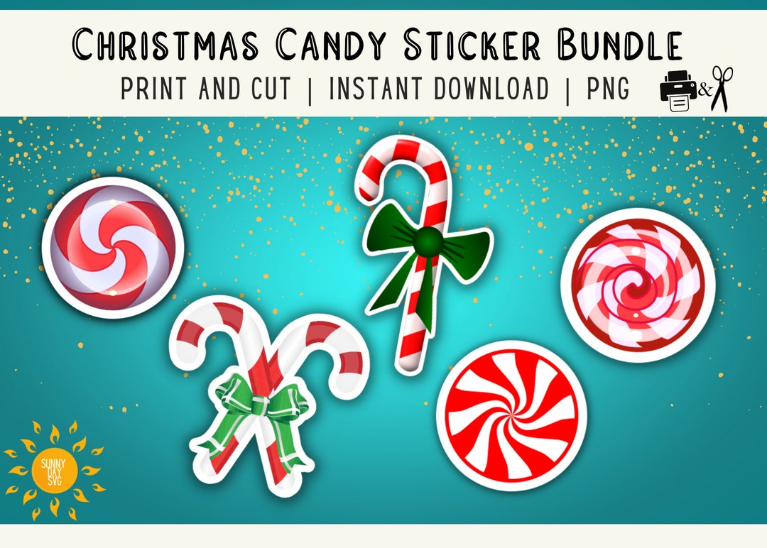Candy Cane Digital Sticker Set, Digital Stickers for Christmas, Digital ...
