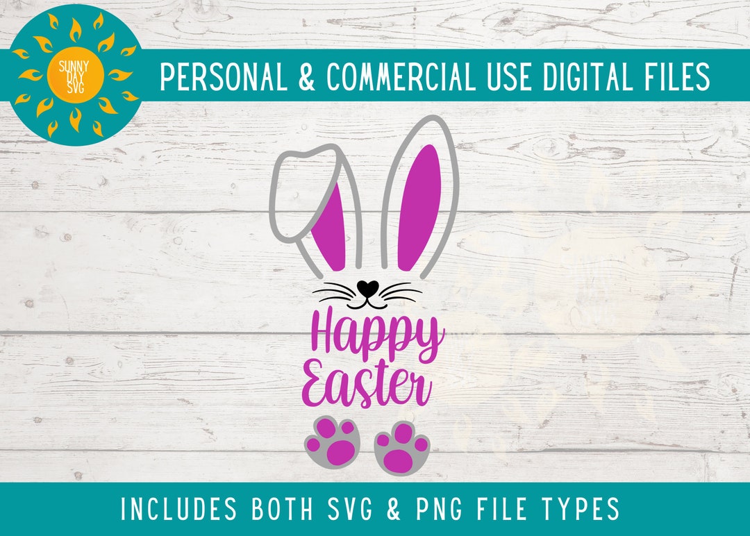 Cute Happy Easter Bunny SVG PNG for Shirts, Doorhanger, Easter Sign ...