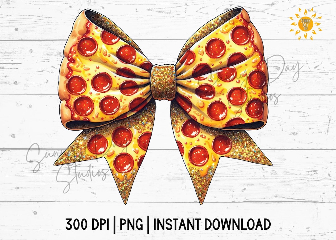 Pepperoni Pizza Coquette Bow PNG, Weirdcore Funny Ribbon Sublimation Design File, Glittery Food ...
