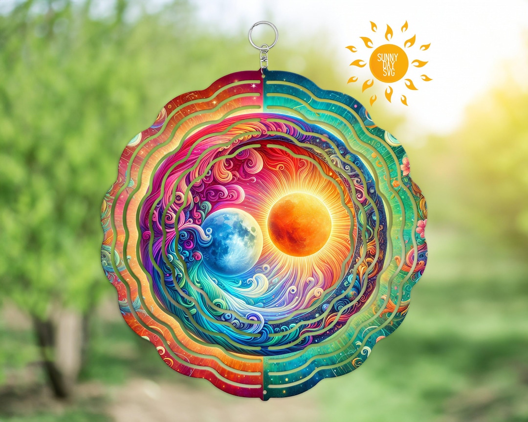 Sun and Moon Wind Spinner PNG, Colorful Celestial Sublimation Designs ...