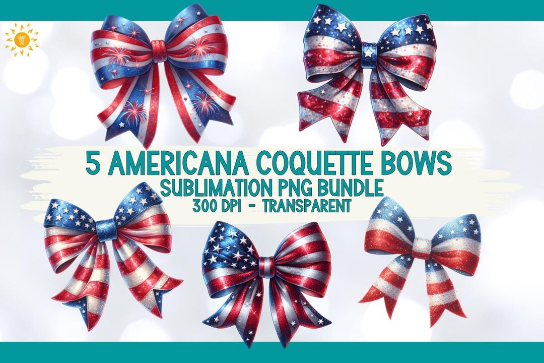 American Flag Coquette Bow PNG Bundle, Patriotic Red White Blue Girly ...