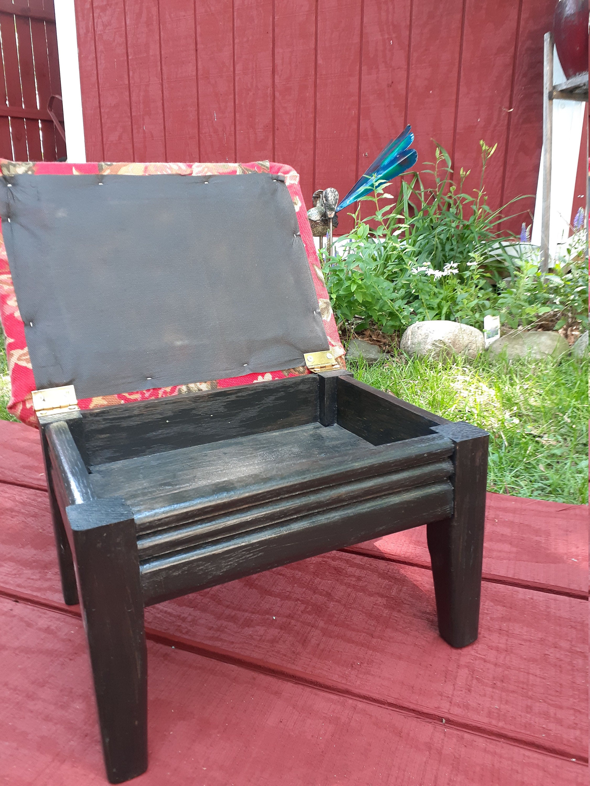Upholstered Wooden Footstool With Storage From Reclaimed Wood - Etsy