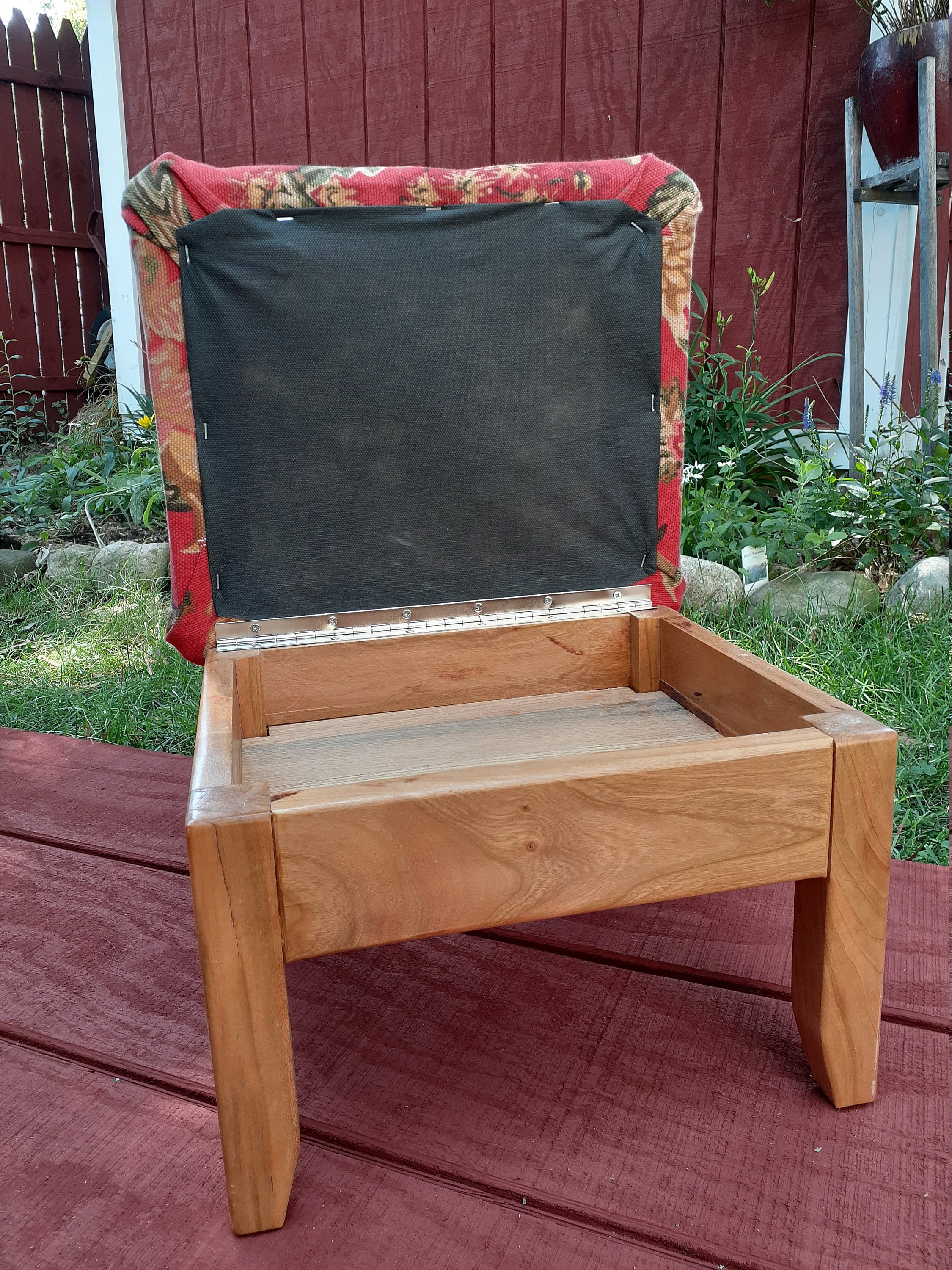 Upholstered Wooden Footstool With Storage From Reclaimed Wood - Etsy