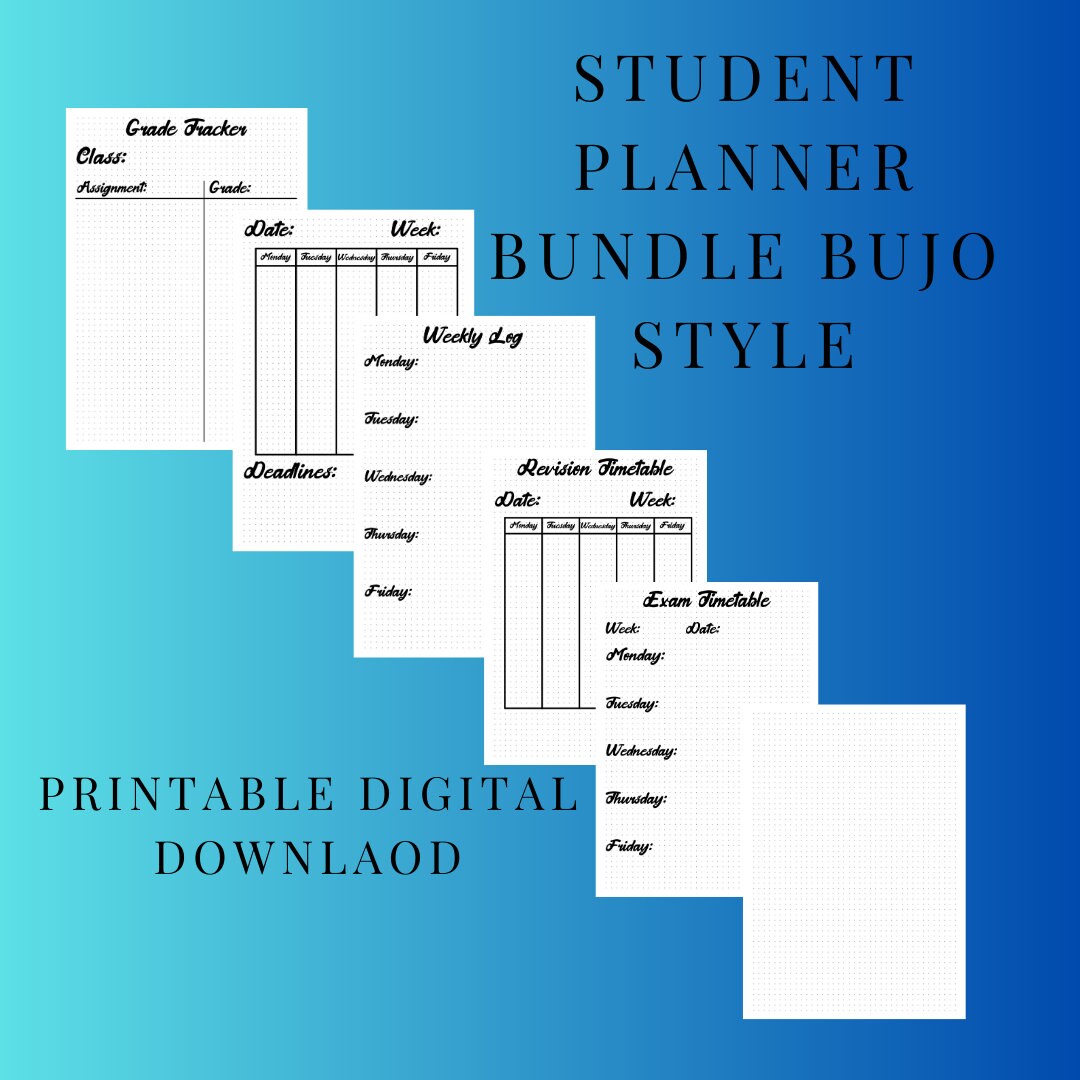 A5 Student Planner Bundle Bujo Bullet Journal Style Digital Printable ...