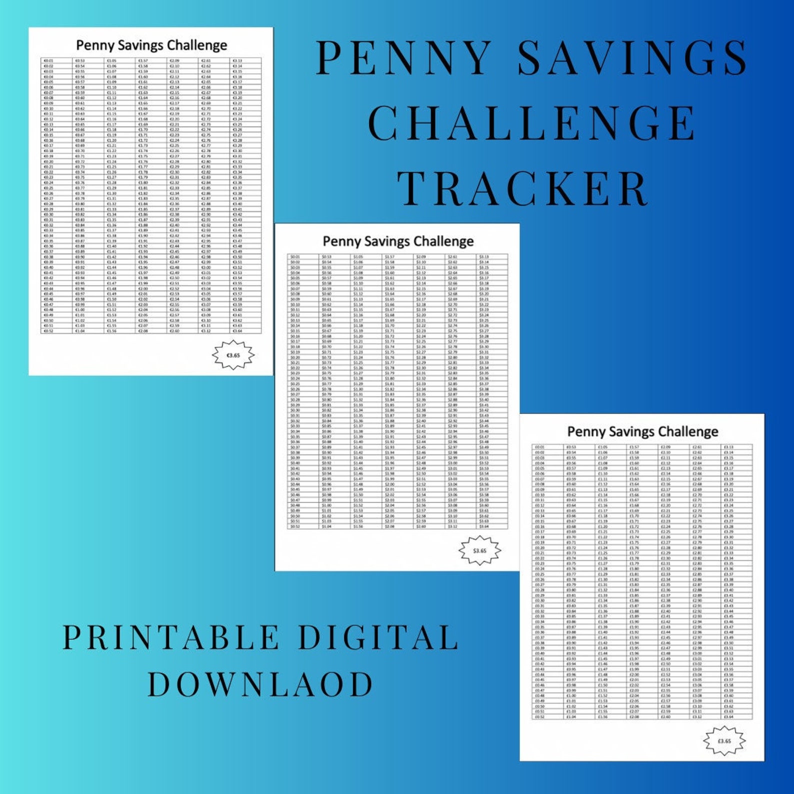 Penny Savings Challenge Tracker A4/A5/A6 Digital Printable GBP Pounds ...