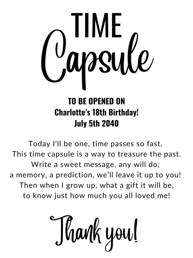 First Birthday Time Capsule Sign, Birthday Invitation, Time Capsule ...