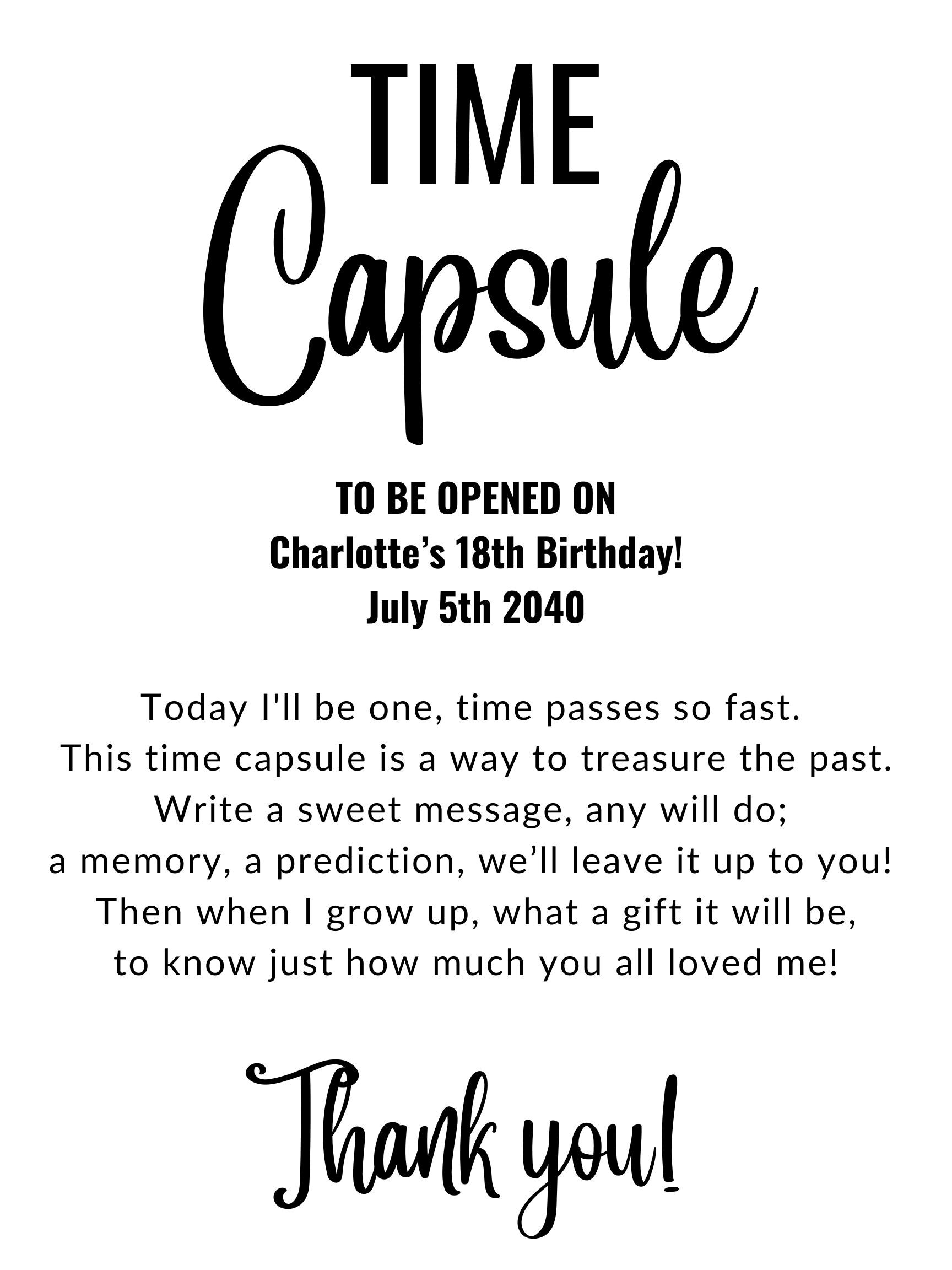First Birthday Time Capsule Sign, Birthday Invitation, Time Capsule ...