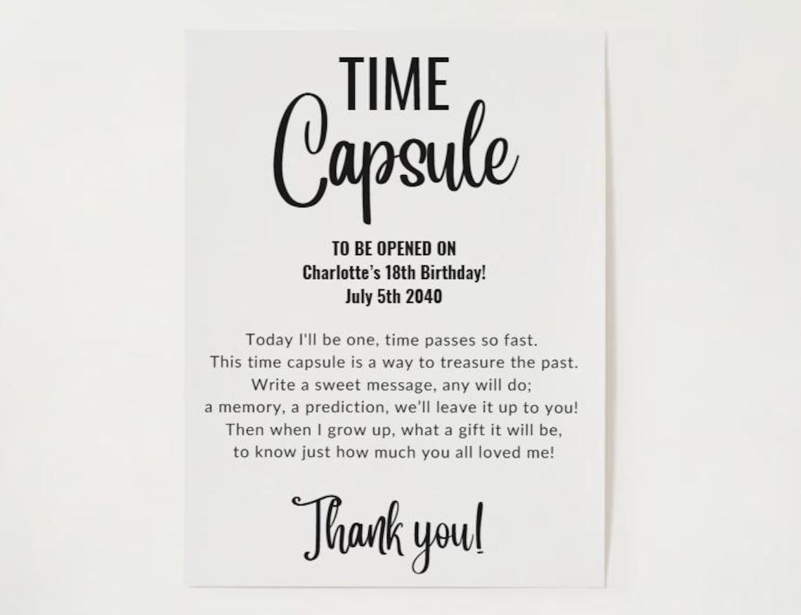 First Birthday Time Capsule Sign, Birthday Invitation, Time Capsule ...