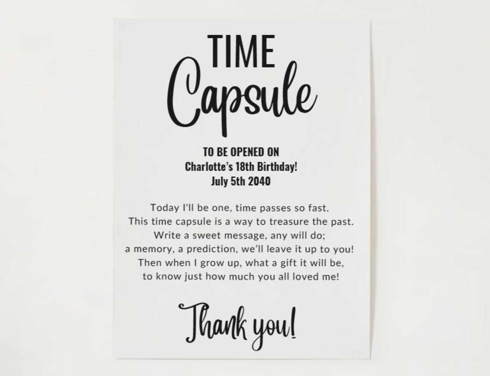 First Birthday Time Capsule Sign, Birthday Invitation, Time Capsule ...