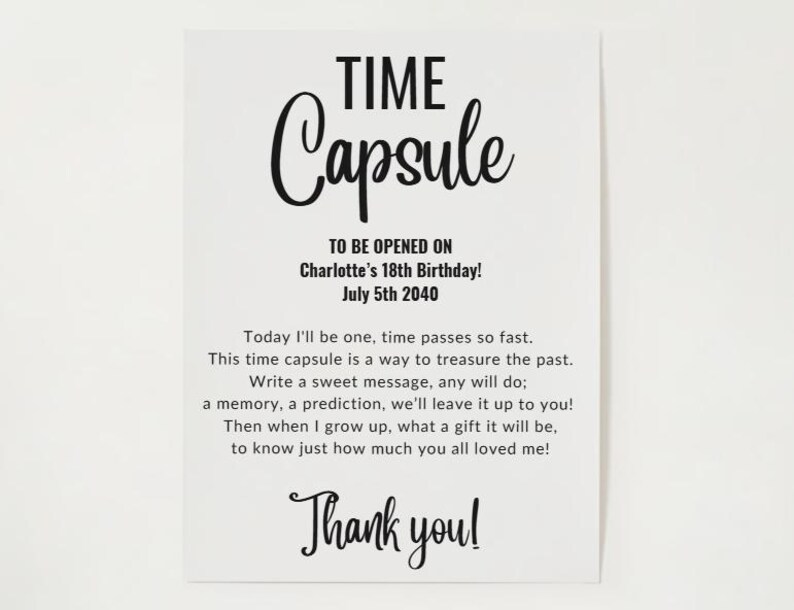 First Birthday Time Capsule Sign, Birthday Invitation, Time Capsule ...