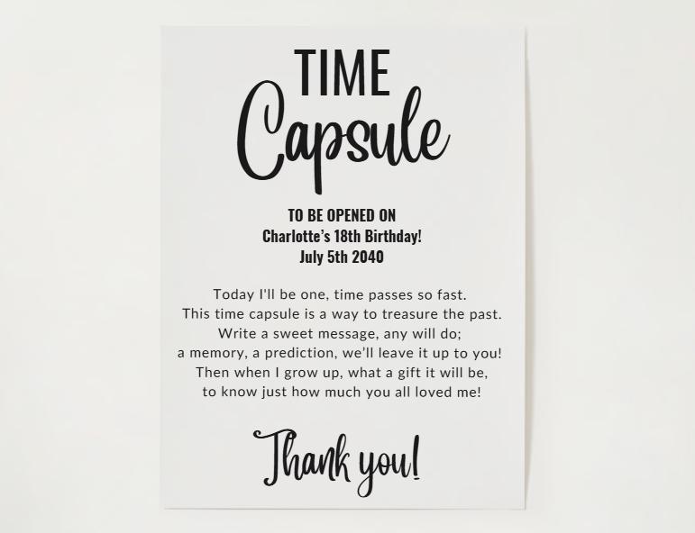 First Birthday Time Capsule Sign, Birthday Invitation, Time Capsule ...