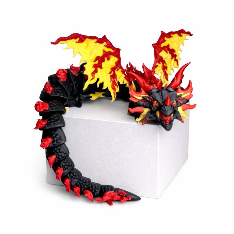 3D Printed Flexi Fire Dragon Figurine, Articulated Poseable Dragon Toy ...