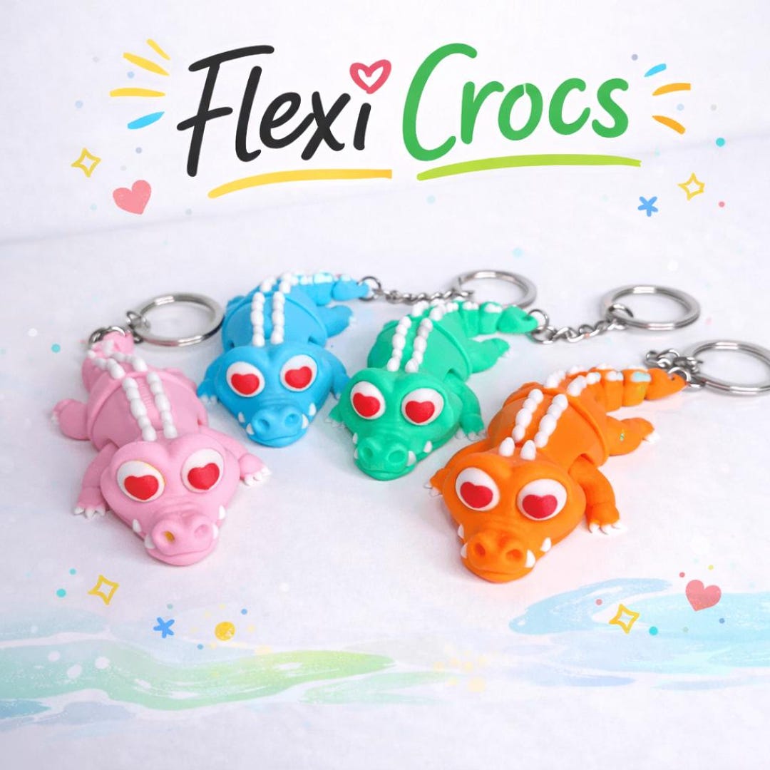 Flexi in Love Croc Keychain – 3D Printed Flexible Keyring, Cute ...